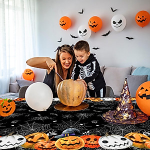 Black Halloween Tablecloth, 3 Pack Halloween Table Cover, Disposable Spider Web Pumpkin Halloween Table Cloths, Halloween Party Favor Supplies for Kitchen Dining Table Decorations