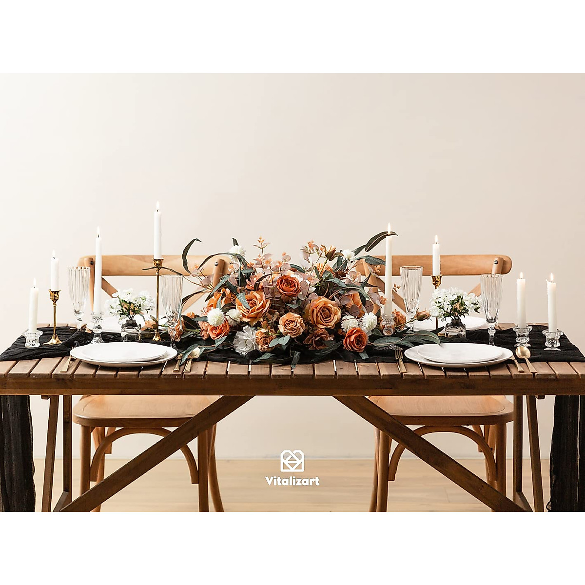 Vitalizart Cheesecloth Table Runner 10ft Gauze Boho Rustic Black Cheese Cloth Table Runner for Wedding Bridal Shower Fall Thanskgiving Decoration 120 Inches