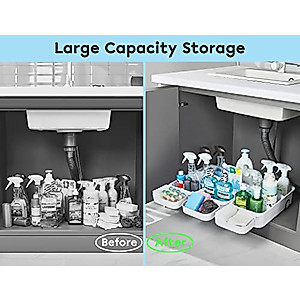 Under Sink Organizer with Wheels, Bathroom Organizer with Dividers & Side Basket, Pull Out Cabinet Organizer for kitchen Storage, Kitchen Pantry Cabinet Medicine Bins, 8" Wide, White
