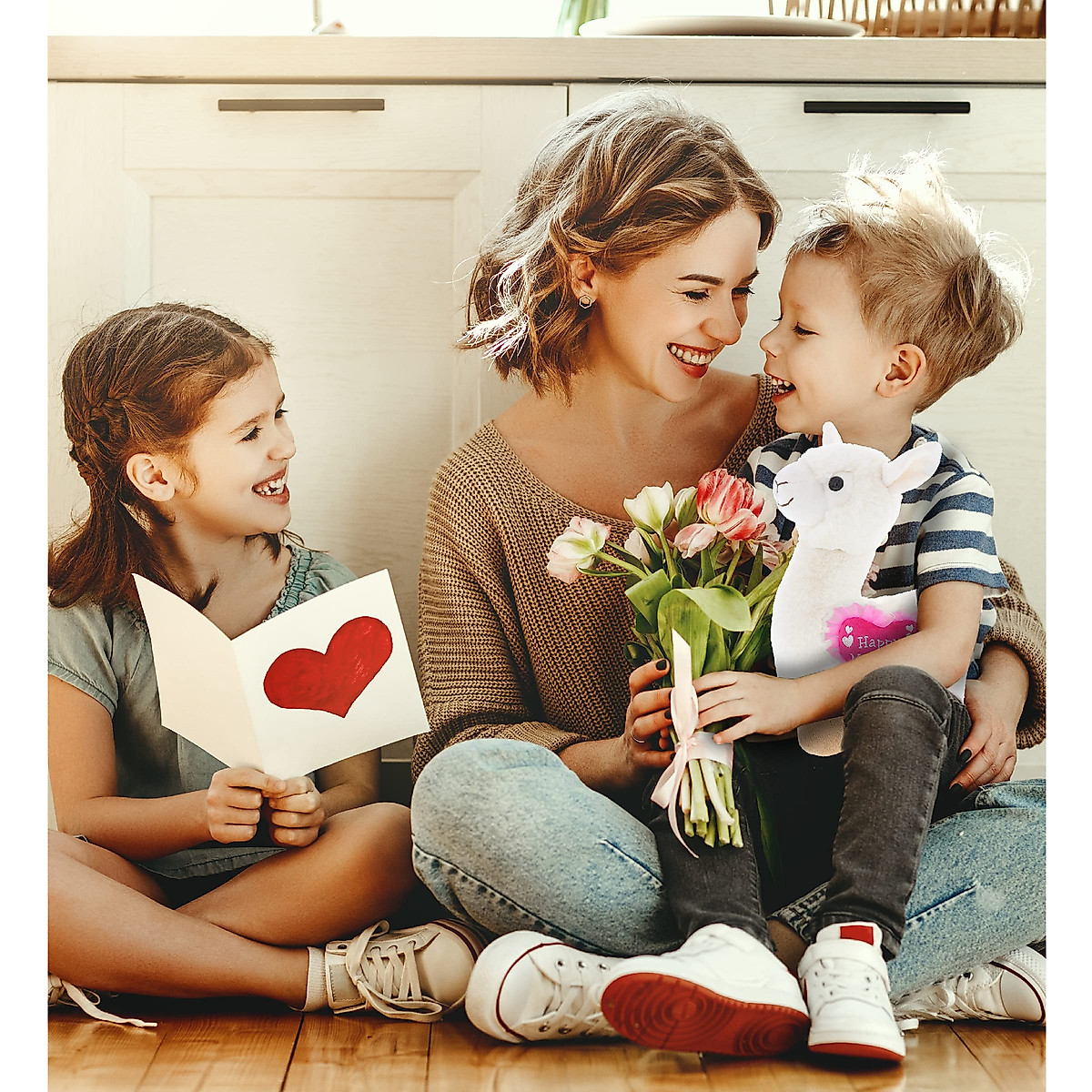 DolliBu Happy Mother's Day Super Soft Plush White Llama Figure - Cute Stuffed Animal with Pink Heart Message for Best Mommy, Grandma, Wife, Daughter - 9" Inches