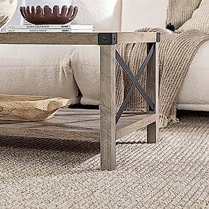Walker Edison Sedalia Modern Farmhouse Metal X Coffee Table, 40 Inch, Grey Wash