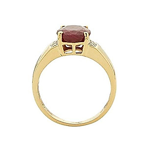 Gin & Grace 10K Yellow Gold 3Ct Genuine Opaque Ruby Ring with Diamonds for women | Ethically, authentically & organically sourced (Oval) shaped Ruby hand-crafted jewelry for her | Ruby Ring for women
