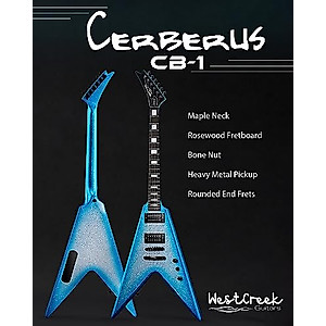 WestCreek CERBERUS Solid Body Electric Guitar, V Heavy Metal Guitar, Right Handed, Rounded End Frets, Bone Nut, Rosewood Fretboard, Mahogany Body