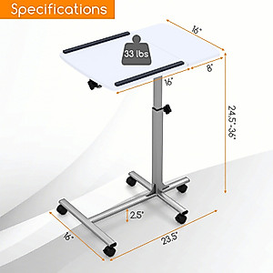Tangkula Rolling Laptop Desk Cart, Mobile Laptop Stand with Tilting Tabletop, Height Adjustable Bedside Table with Mouse Pad Cup Holder, Ideal for Laptop Bed Sofa Couch