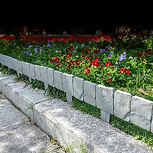 W&Y-YWSH Garden Landscape Edging Borders for Flower Beds, Border Edging, Gray Stone Effect Plastic Garden Edging Hammer-in Lawn Palisade Fencing, No Dig Landscape Edging - 10/20Pcs