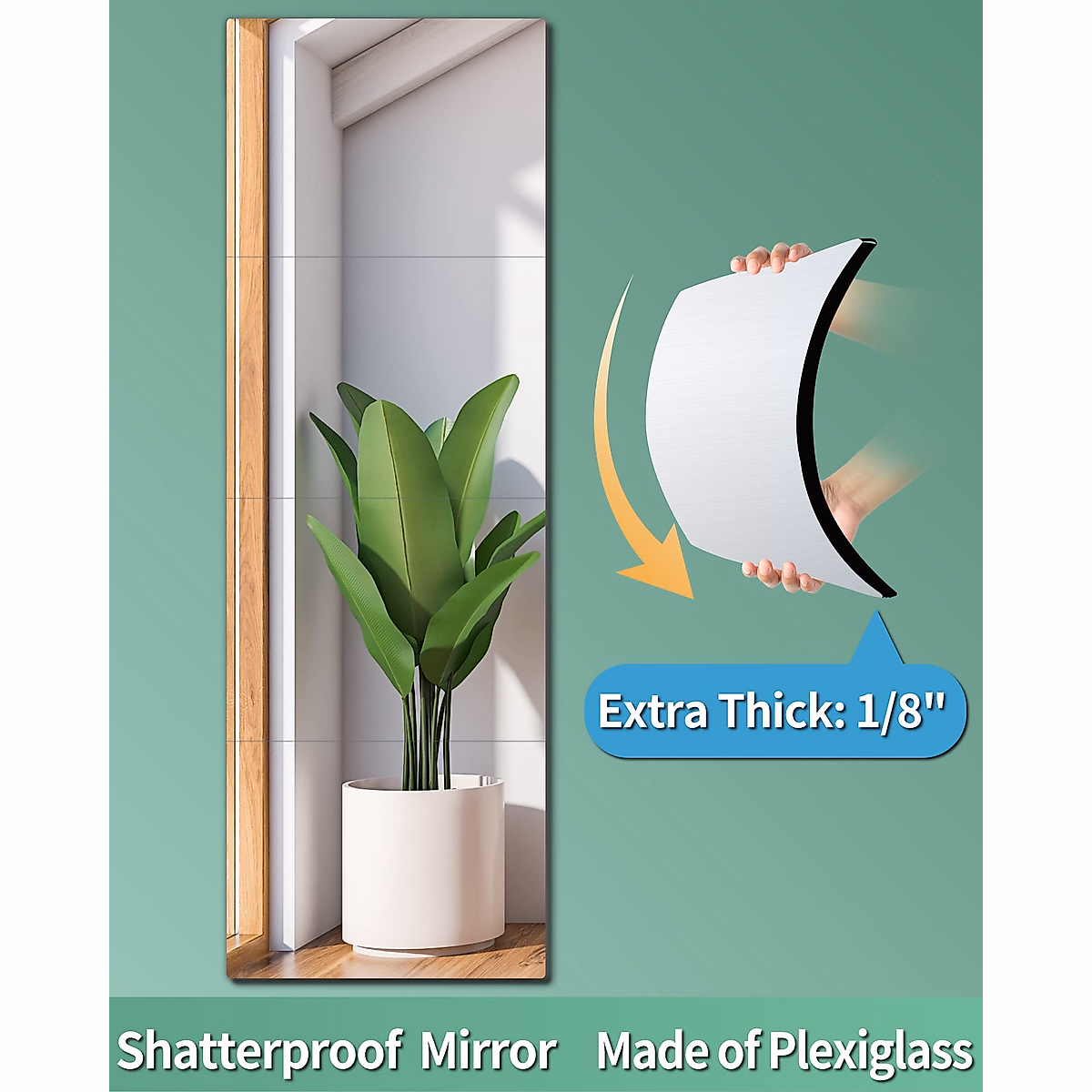 Unstoppable wall mounted full length mirror, full body mirror, child safety shatterproof mirror, thick 1/8 inch 10" x 40"(10"x10"x4Pcs) home gym fitness mirror, acrylic plastic bedroom mirror