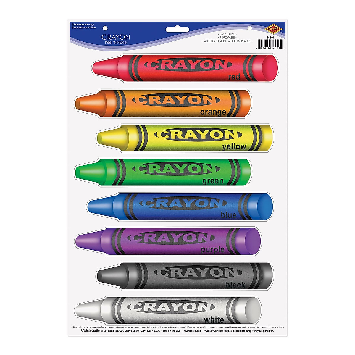 Beistle 54440 8-Piece Crayon Set Wall Clings-1 Sheet, 8 Count (Pack of 1), Multicolored