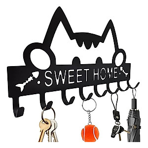 Fermus Cat Key Hook for Wall Key Holder Wall Mounted Metal Home Key Rack Keychain Hanger with 8 Hooks for Entryway, Backdoor 11 x 6.3 Inches