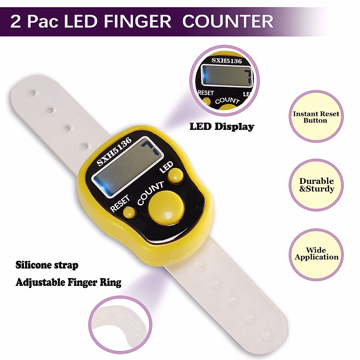 Stitch Counters 2 Pcs LED Digital Row Counter and Stitch Markers 50 Pcs Crochet Stitch Markers for Knitting Sewing Stitching Weaving, Muslim Pray, Recording Sports Scoring, Lap Counting by ILouxNei