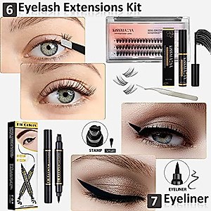 Lookmee All In One Makeup Essential Starter Kit for Beginners or Pros, 18 Colors Naked Eyeshadow Palette Nude Face Primer, Brush, Sponge, Eyebrow Powder, Winged Eyeliner Stamp (SetA)