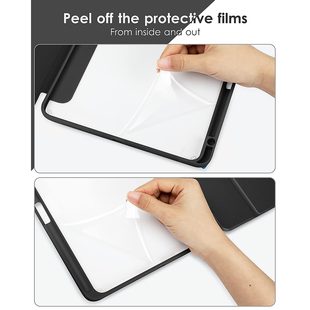 DTTOCASE Case for iPad 9th / 8th / 7th Generation 10.2 inch (2021/2020/2019 Released), Clear Back, TPU Shockproof Frame Cover[Built-in Pencil Holder,Support Auto Sleep/Wake] for ipad 10.2 - Black