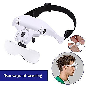 OrchidBest LED Illuminated Magnifying Glass Head-Worn Magnifying Eye Glasses Handsfree Reading Magnifier Jewelry Magnifying Loupe PCB Magnifier, Visor Glasses with 5 Lenses 1.0X,1.5X,2.0X,2.5X,3.5X
