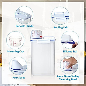 8 Pcs Cereal Rice Storage Container Set 5.5 Lbs Clear Airtight Dry Food Container Plastic Cereal Dispenser with Measuring Cup for Kitchen Flour Grain Pasta Pantry Organization Oatmeal, Red and Blue