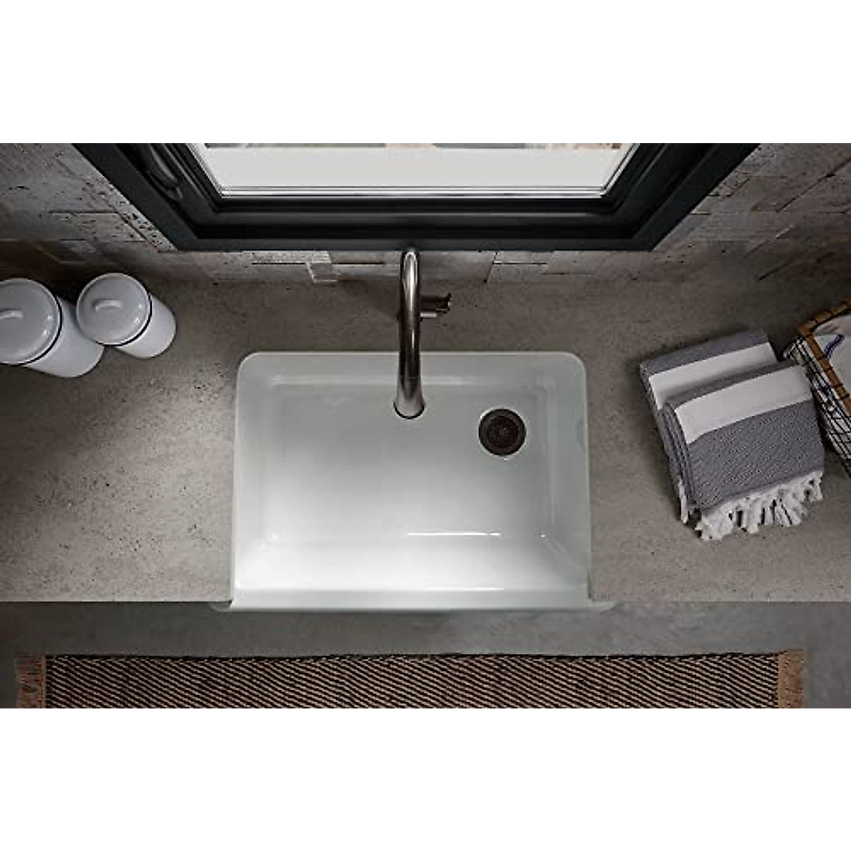 KOHLER K-5827-0 Whitehaven Farmhouse Self-Trimming Undermount Single-Bowl Sink with Tall Apron, White 9.63 x 21.56 x 32.69 inches