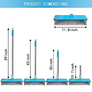 koyata 11.8” Heavy Duty Push Broom Brush with 60"" Long Handle,Stainless Steel Deck Scrub Brush,Outdoor Broom for Cleaning Bathroom, Kitchen, Patio, Garage, Deck, Concrete,Stone, and Tile Floors