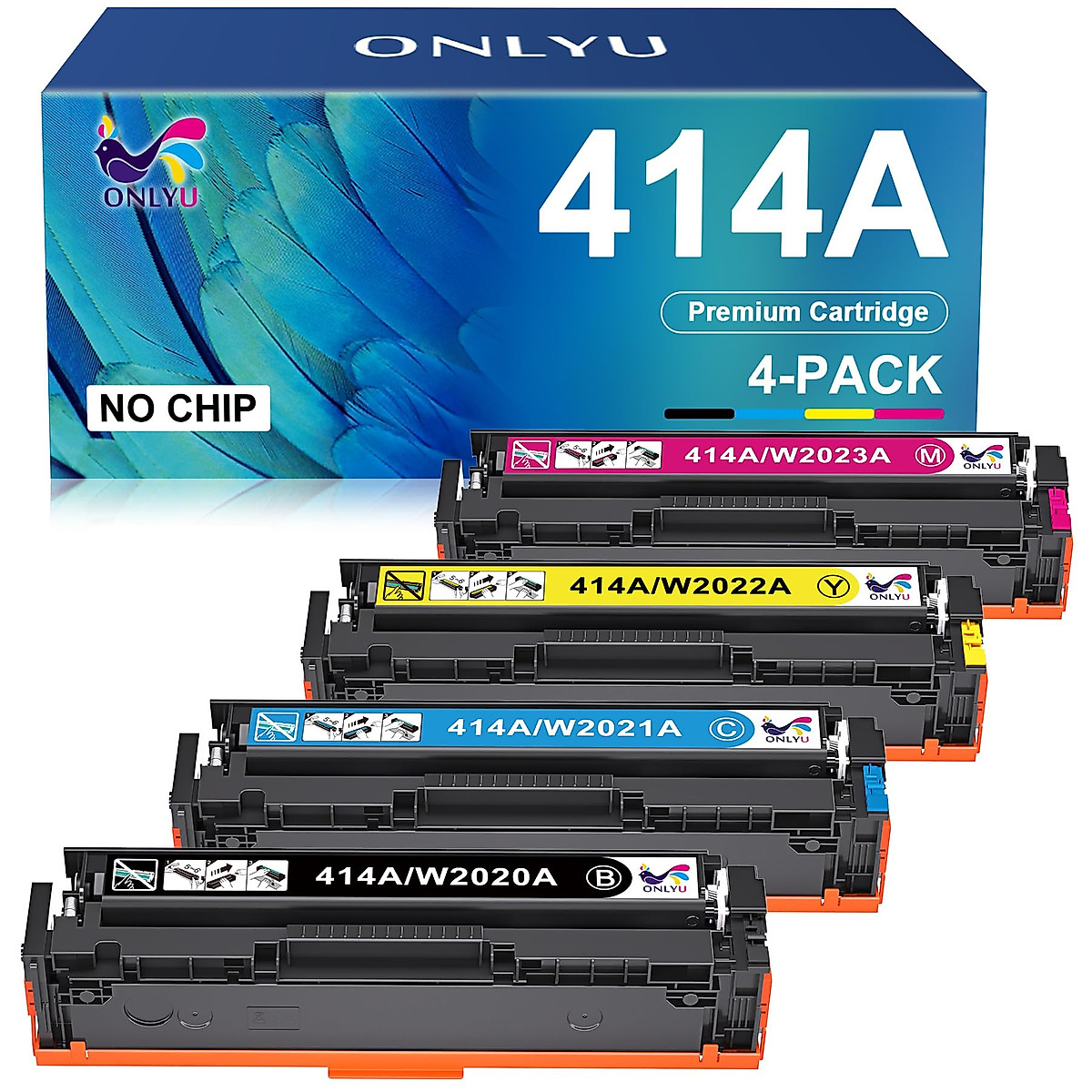 ONLYU 414A Toner Cartridge Compatible Replacement for 414A 414X 414 W2020A W2020X Used with Color Laserjet Pro MFP M479fdw M454dn M479fdn M454dw Printer Ink (Black Cyan Yellow Magenta, No Chip)