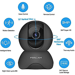 Foscam 5MP WiFi Pet Cameras for Home Security, 2.4GHz Indoor Camera Baby Monitor with 360° Pan Tilt, 2-Way Audio, 6X Digital Zoom, Night Vision, AI Human Detection, Cloud & SD Card Storage