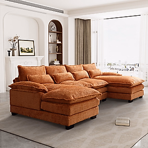 OUYESSIR U Shape Sectional Sofa Cloud Couch, 110" Upholstery Comfy Modular Sofa, 4 Seat Chenille Modern Sleeper Sofa with Double Chaise for Living Room,Orange