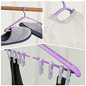 Fineget Travel Hangers with Clips Foldable Plastic Clothes Coat Shoes Socks Shorts Skirt Shirt Hangers Non Slip Heavy Duty Hangers Purple 4 PCS + 8 Clips