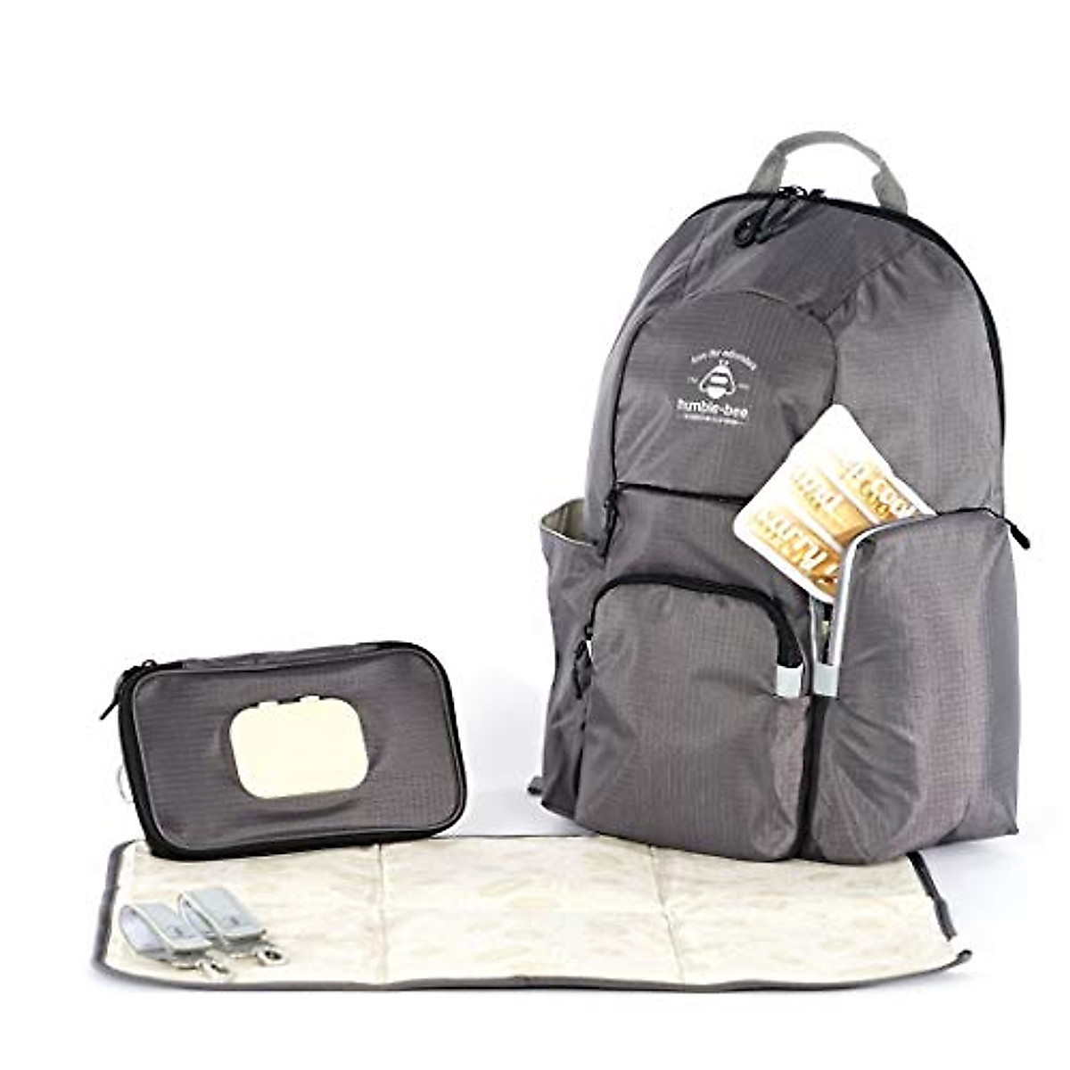 Humble-Bee Free Spirit Backpack Diaper Bag - Removeable Changing Pad - Wipes Case - Durable and Stylish - Water-Repellant (Pebble)