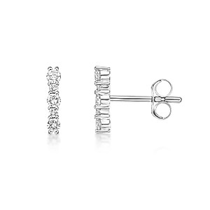 1/4 Carat Lab Grown Diamond Mini Bar Stud Earrings for Women in 10k White Gold (G-H, VS2-SI1, cttw) Post With Friction Back by Lavari Jewelers
