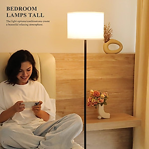 LED Floor Lamp Simple Design, Modern Floor Lamp with Shade, Tall Lamps for Living Room Bedroom Office Dining Room Kitchen, Black Pole Lamp with Foot Switch(Without Bulb)