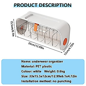 ACGrade Underwear Organizer, Wall-Mounted Sock Organizer, Transparent Plastic Bra Organizer, Underwear Organiser for Wardrobe, Adjustable Compartment Underwear Storage Box, 12.99'' x 6.1'' x 4.72''