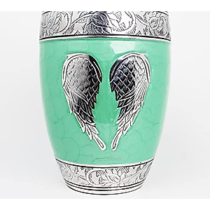 Wood Carving International Angel Wings Urns for Ashes - Decorative Human Adult- Burial cremated remains Funeral Urn Cremation Adult Male & Female with Velvet Bag (Green), Large