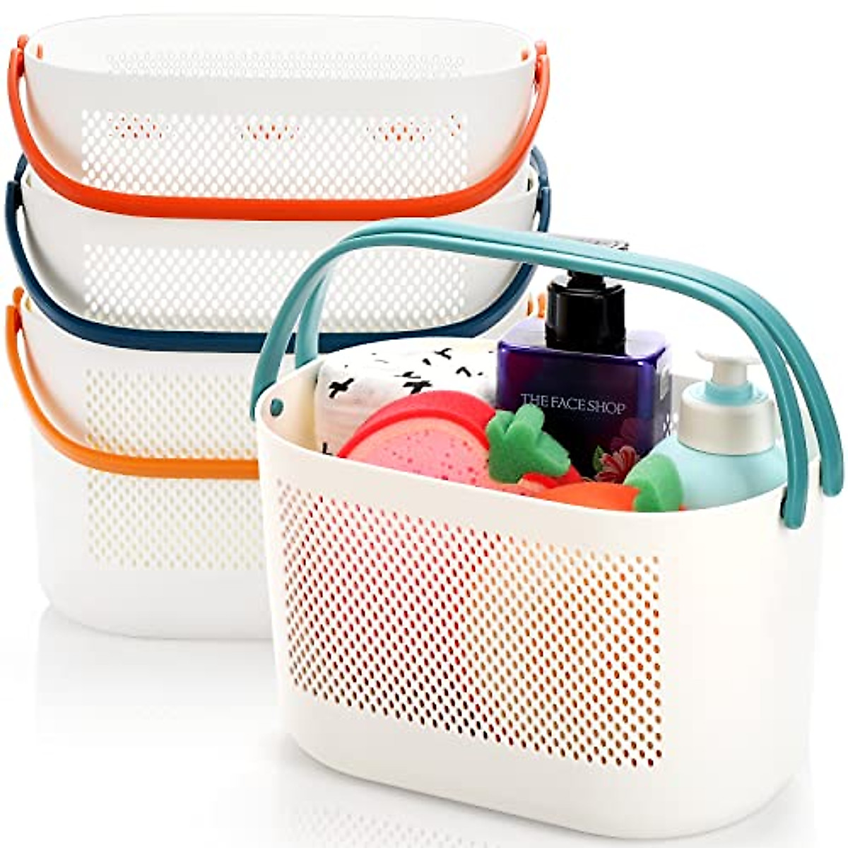 AVLA 4 Pack Portable Shower Caddy Basket, Plastic Storage Baskets with Handles, Drainage Toiletry Organizer Bin, Dorm Shower Tote Bag for Bathroom, Kitchen, Closet, Bedroom, College, Gym, Camp