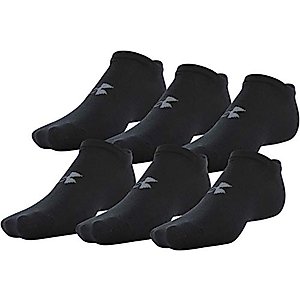 Under Armour Adult Essential Lite No Show Socks, 6-Pairs , Black , Medium