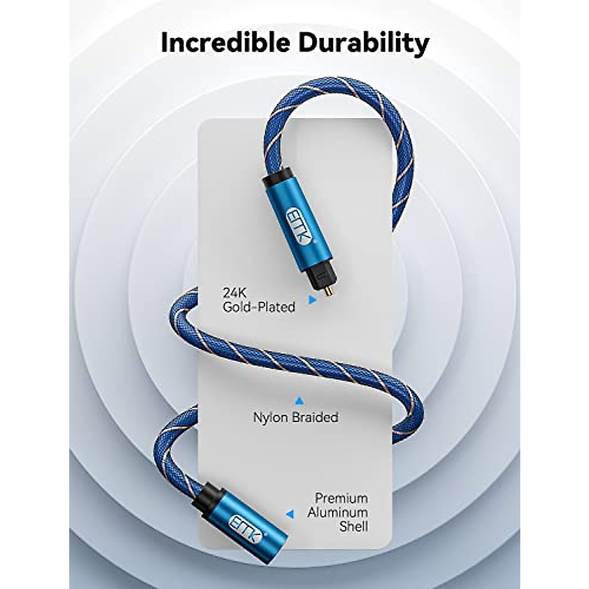 EMK Optical Audio Cable(3.3ft/1m) Toslink Male to Female Audio Adapter Cable,Extension Adapter Nylon Braided Cord Compatible for Home Theater, Sound Bar, TV,Xbox,and More,Blue