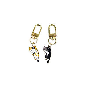 COLORFUL BLING 2-6PCS Cute Cat Keychain Funny Cartoon Kitten Kawaii Aesthetic Keyring Birthday Gifts for Animals Cat Lover-Black&Yellow