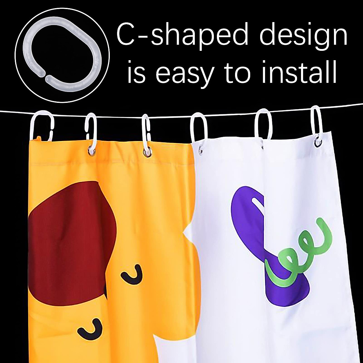 MIDELONG 50 PCS Plastic Shower Curtain Rings, Clear Shower Curtain Hooks, C-Shaped Rings Hook Hanger for Bathroom Shower Curtain Window Rod