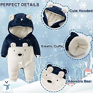 Fairy Baby Newborn Baby Cartoon Bear Snowsuit Warm Fleece Hooded Romper Jumpsuit Onesie(0-3M,Blue Bear)