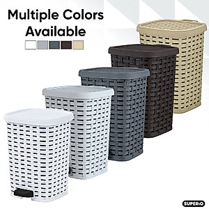Superio Rattan Compact Trash Bin 6 Liter, Beige and Brown - Wicker Trash Can with Pedal Step On Lid