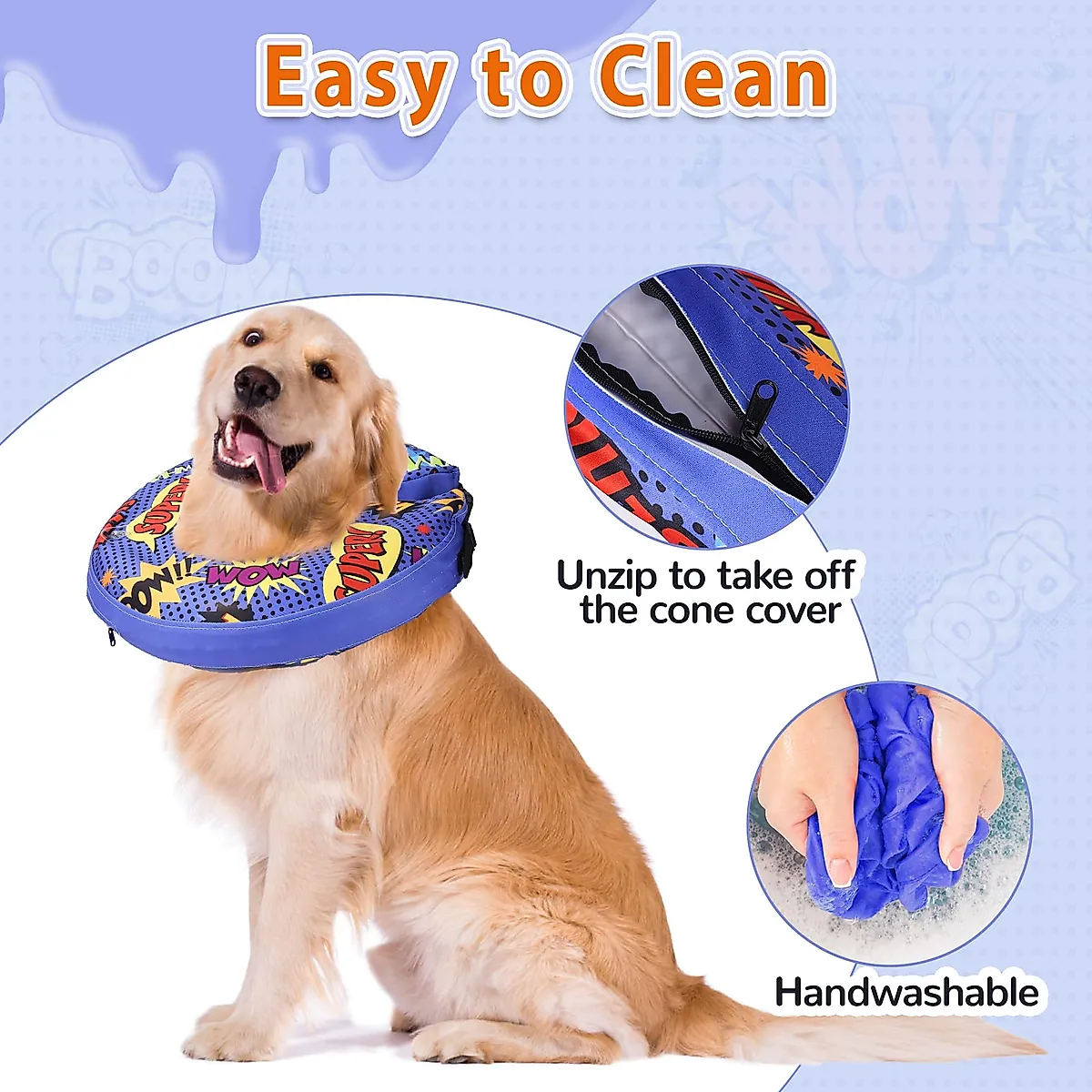 Crazy Felix Dog Cone Alternative After Surgery, Soft Inflatable Dog Cone for Small, Medium and Large Dogs, Dog Donut Cone to Stop Licking and Chewing, Dog Protective Recovery Cone(Blue,L)