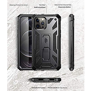 Poetic Spartan Series for iPhone 12 Pro Max 6.7 inch Case, Full-Body Rugged Dual-Layer Metallic Color Accent with Premium Leather texture Shockproof Protective Cover with Kickstand, Metallic Gun Metal