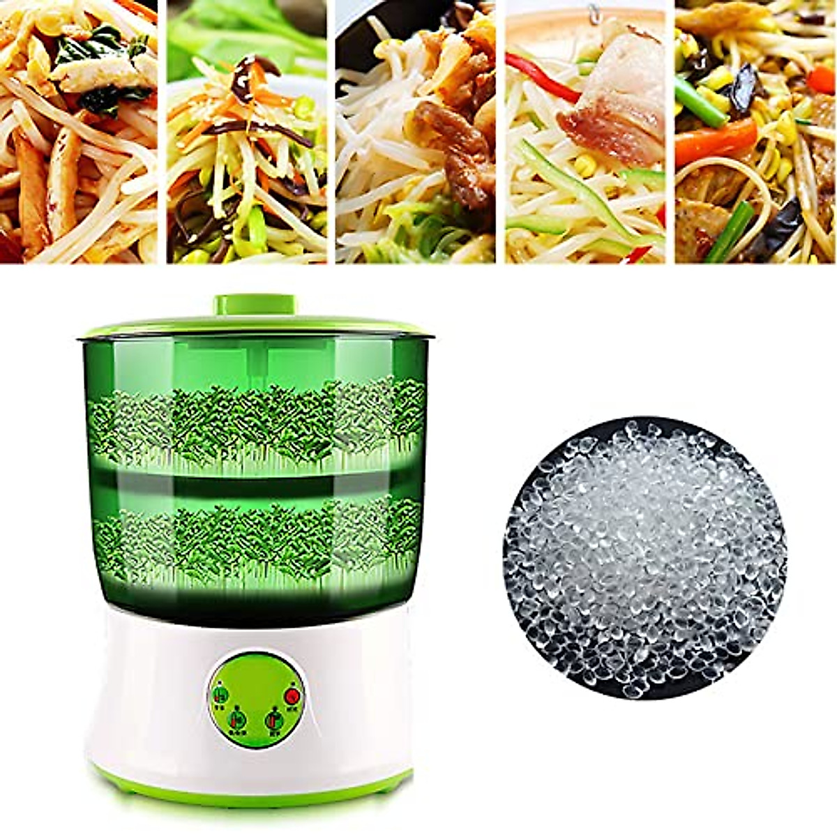 WenDissy Bean Sprouts Machine, Seed Sprouter Kits, 2 Layers Automatic Bean Sprouts Maker, Large Capacity Seed Grow Machine Also for Radish, Alfalfa, Wheatgrass, Broccoli Sprouts