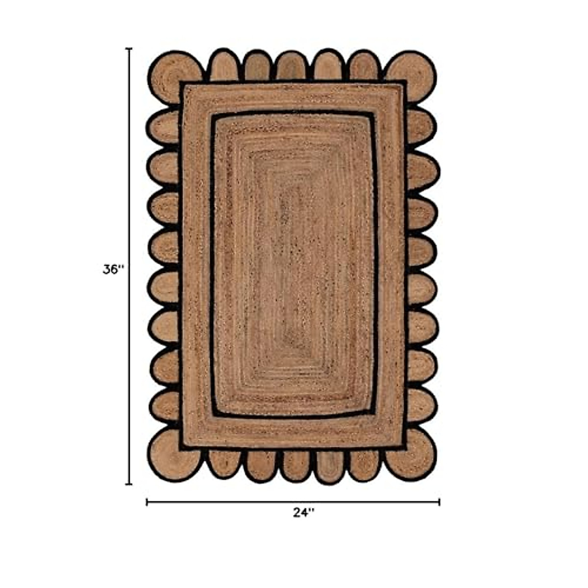 ROYAL ARTS & CRAFTS 2x3,3x5,4x6,5x7,6x9,8x10,9x12 Black Color Scalloped Design Jute Rug Kitchen Rug/ Patio Rug/ Hallway Rug/ Entryway Rug/ Outdoor Rug (3x4 Ft Area Rug)