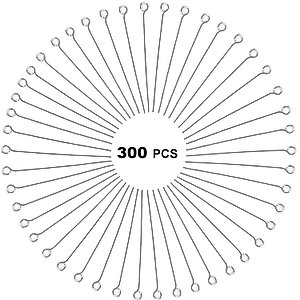 300 Pcs 1.6 Inch 304 Stainless Steel Open Eye Pins Headpins for Jewelry Necklace Making, (Silver)