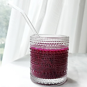 Vintage Hobnail Drinking Glasses Set of 6, 10 oz, Cocktail Glasses Jupiter Glasses Textured Glass Cups Mixed Drinkware Set Vintage Glassware Set for Juice, Cocktail, Whisky, Soda, Beverages. Clear