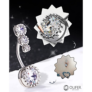 OUFER 316L Surgical Steel Belly Button Rings Clear CZ Navel Rings Belly Rings Belly Piercing