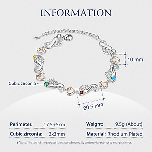 JewelOra Personalized Infinity Mother Bracelet with Simulated Birthstone Custom Name Baby Feet Link Bracelet for Women Heart Bracelet Adjustable Chain Charm Birthday Mother's Day Gift(4 name)