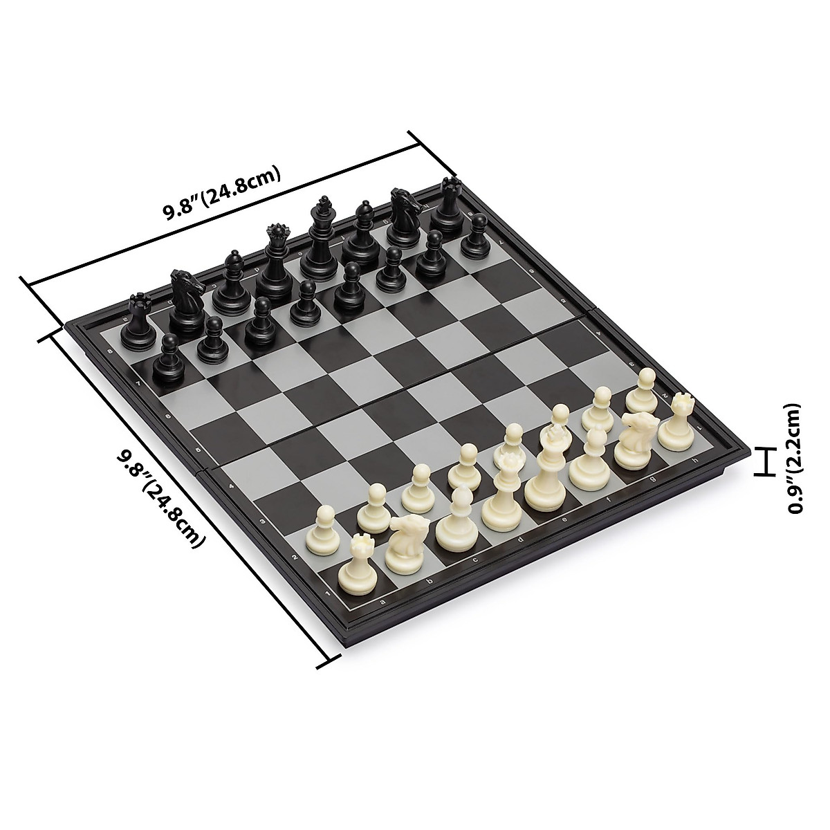 Yellow Mountain Imports Magnetic Portable Medium Chess Board Game Set (9.8 Inches) - Travel Chess Set with Folding Board and Felt-Bottom Chessmen