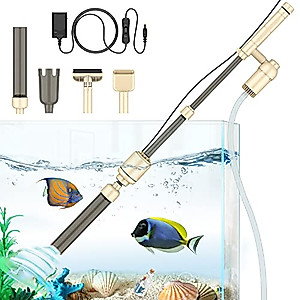 bedee Electric Aquarium Gravel Cleaner, Fish Tank Vacuum Gravel Cleaner, 6 in 1 Automatic Aquarium Vacuum Cleaner Kit for Water Changing & Wash Sand with Adjustable Water Flow, DC 12V, 18W【Beige】