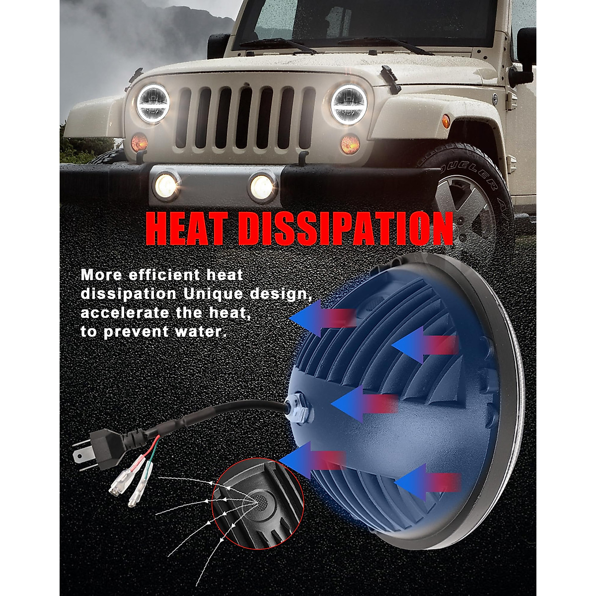 UNI-SHINE 7 inch led headlight, 7" round LED Headlights H6024 led Headlight White Halo Headlight Running Amber Turn Signal Seal Beam Compatible with Jeep Wrangler JK TJ JL CJ