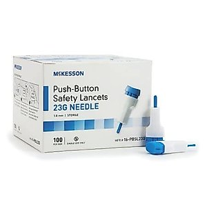 MCK16232400 - Lancet McKesson Push-Button Safety Needle 1.8 mm Depth 23 Gauge Spring-Loaded Push Button