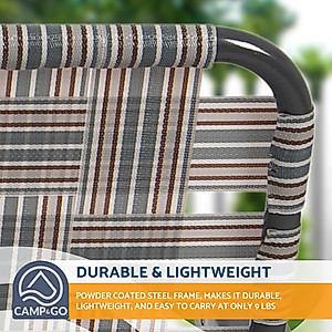 CAMP & GO High Seat Outdoor Double Wide Loveseat Web Folding Chair, Grey, 45.94" W x 22.63" D x 33.14" H