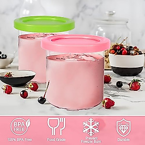 Replacement Pints Container with Silicone Lid for Ninja Pints and Lids, Compatible with NC299AMZ & NC300s Series Ice Cream Makers, 4 Pack 16oz Pint Containers Replacement with Leak Proof Lids, Bpa Free (4PCS)