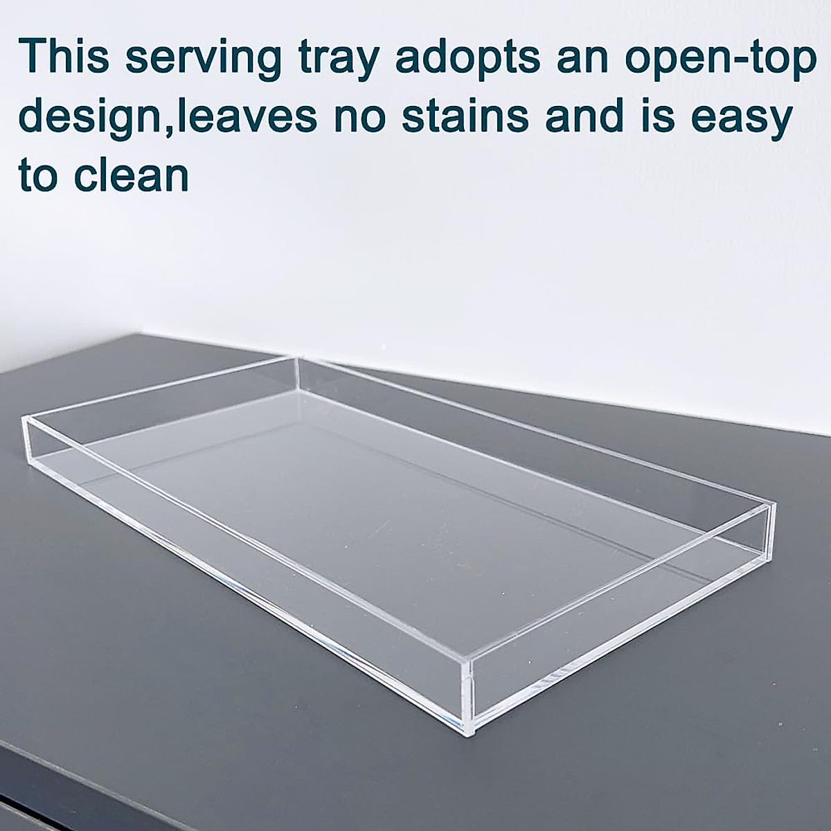 2 Pack Acrylic Tray,Vanity Tray 11.2x5.9 Inch,Acrylic BathroomTray for Counter,Clear Serving Tray for Cup, Sponge, Soap, Plant (Large, Clear)